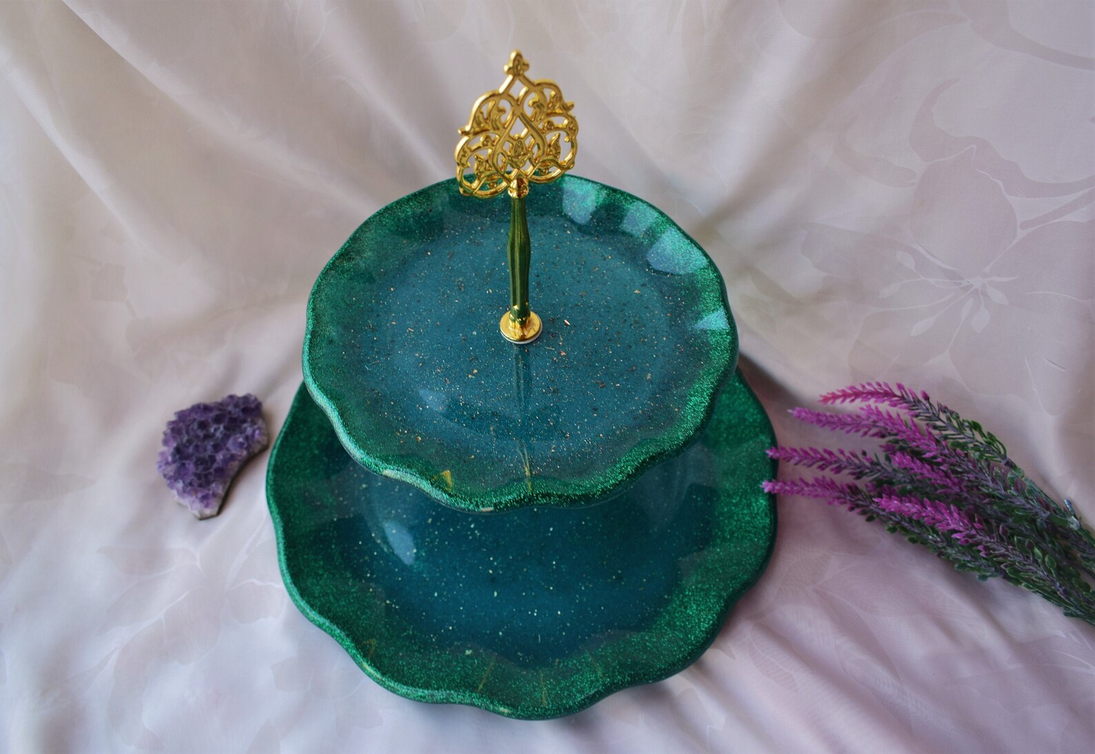 Emerald 2 Tier Tray Green Home Decor 2 Tier Cake Stand Wedding - Etsy