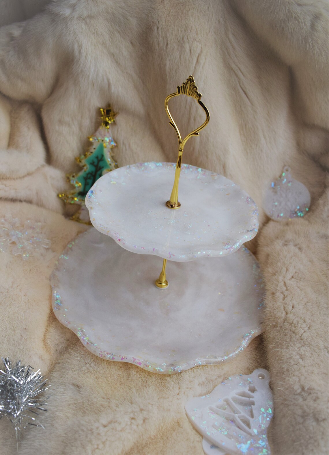 2 tier pearl tray white sparkle home decor 2 tier Cake stand | Etsy