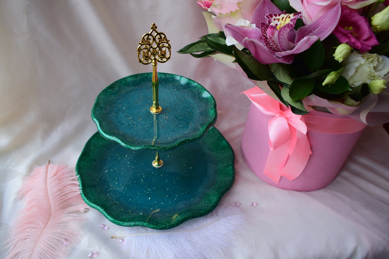 Emerald 2 Tier Tray Green Home Decor 2 Tier Cake Stand Wedding - Etsy
