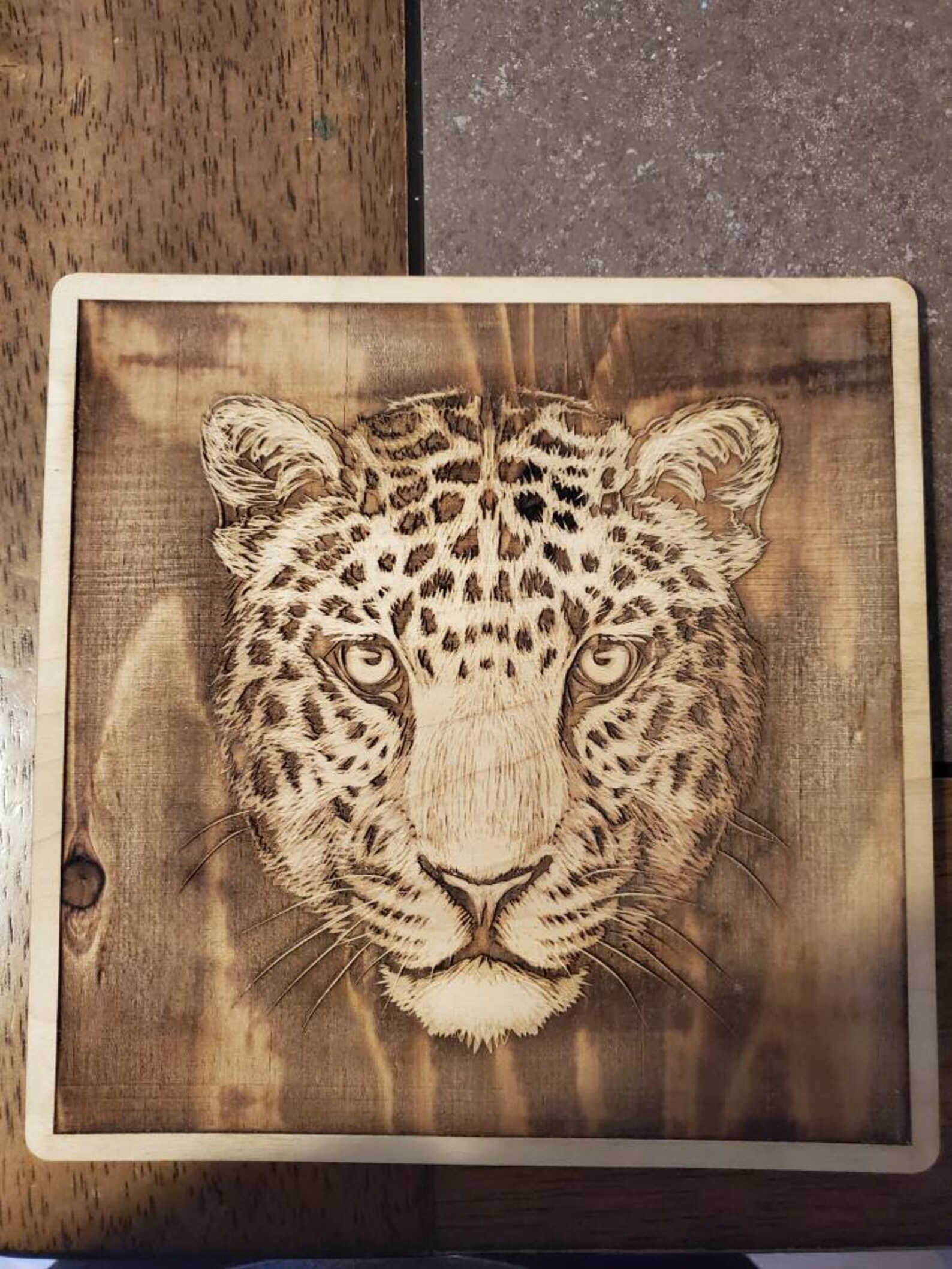 10x10 Wood Engraved Animals Choose From Eagle, Cheetah, or Bass. - Etsy