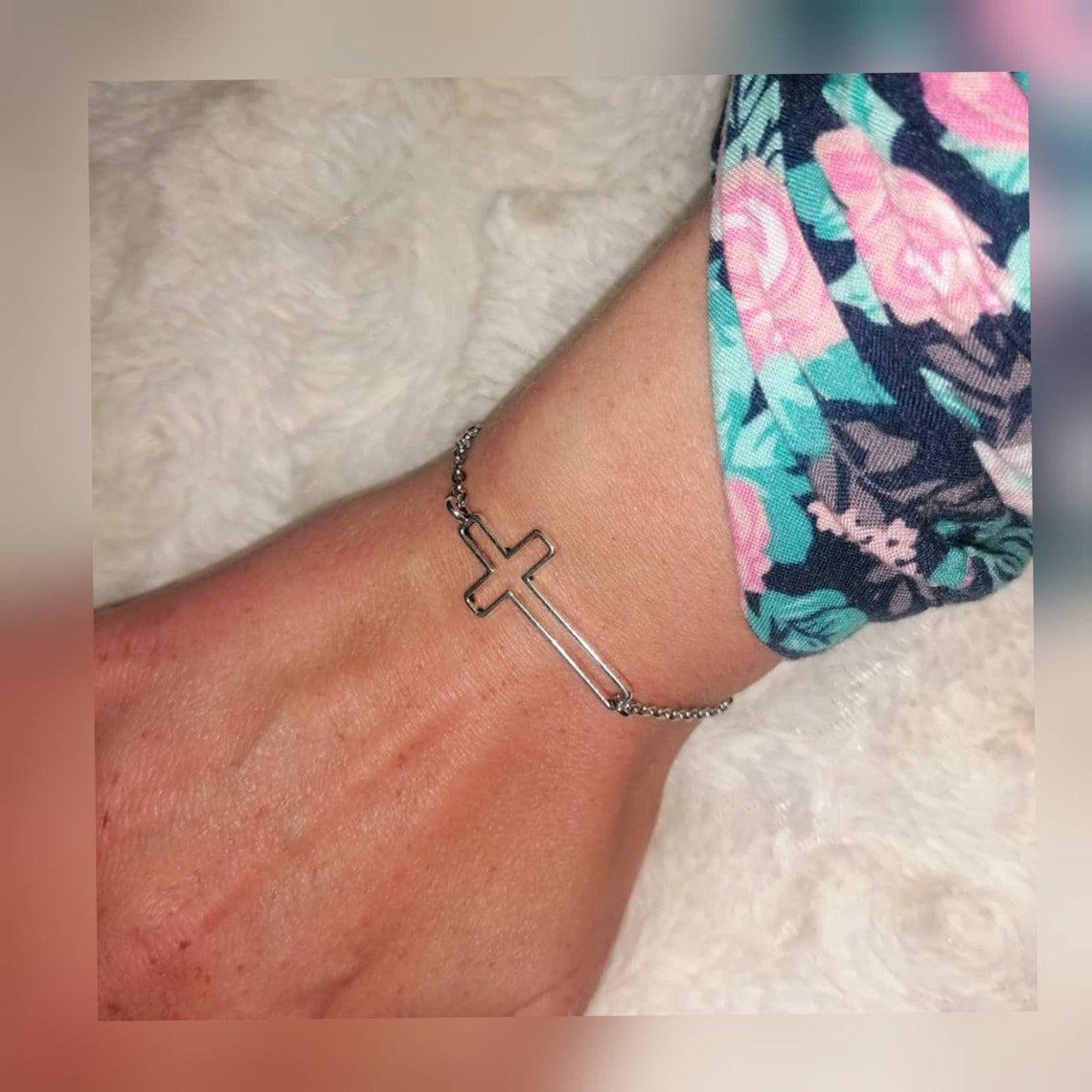 Wrist chain bracelet Stainless steel silver and matte charm | Etsy