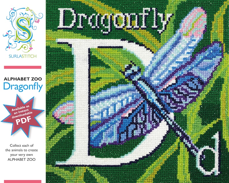 Alphabet Zoo - DIY Instant Digital Download PDF Chart - Cross-stitch - Dragonfly - Etsy