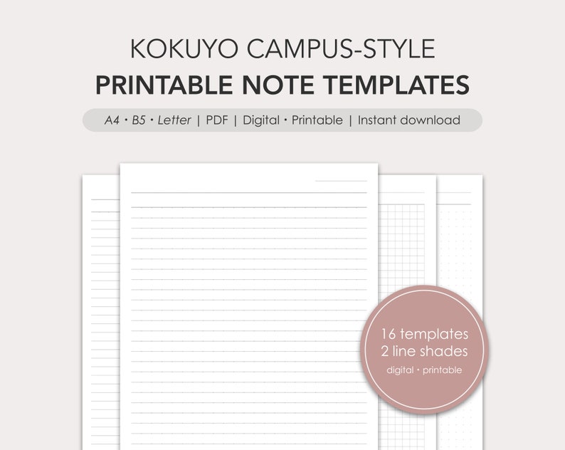 Kokuyo Campus-style Note Paper Templates | PDF | Digital, Printable - Etsy