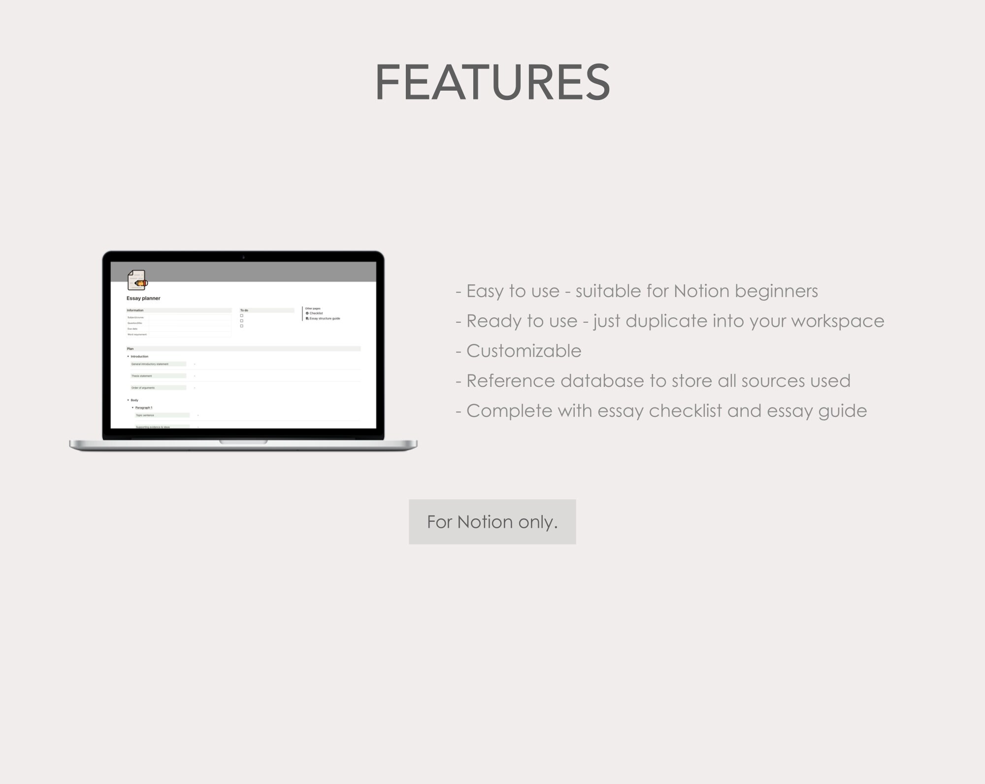 Essay Planner for Notion With Reference Database | Notion Template - Etsy