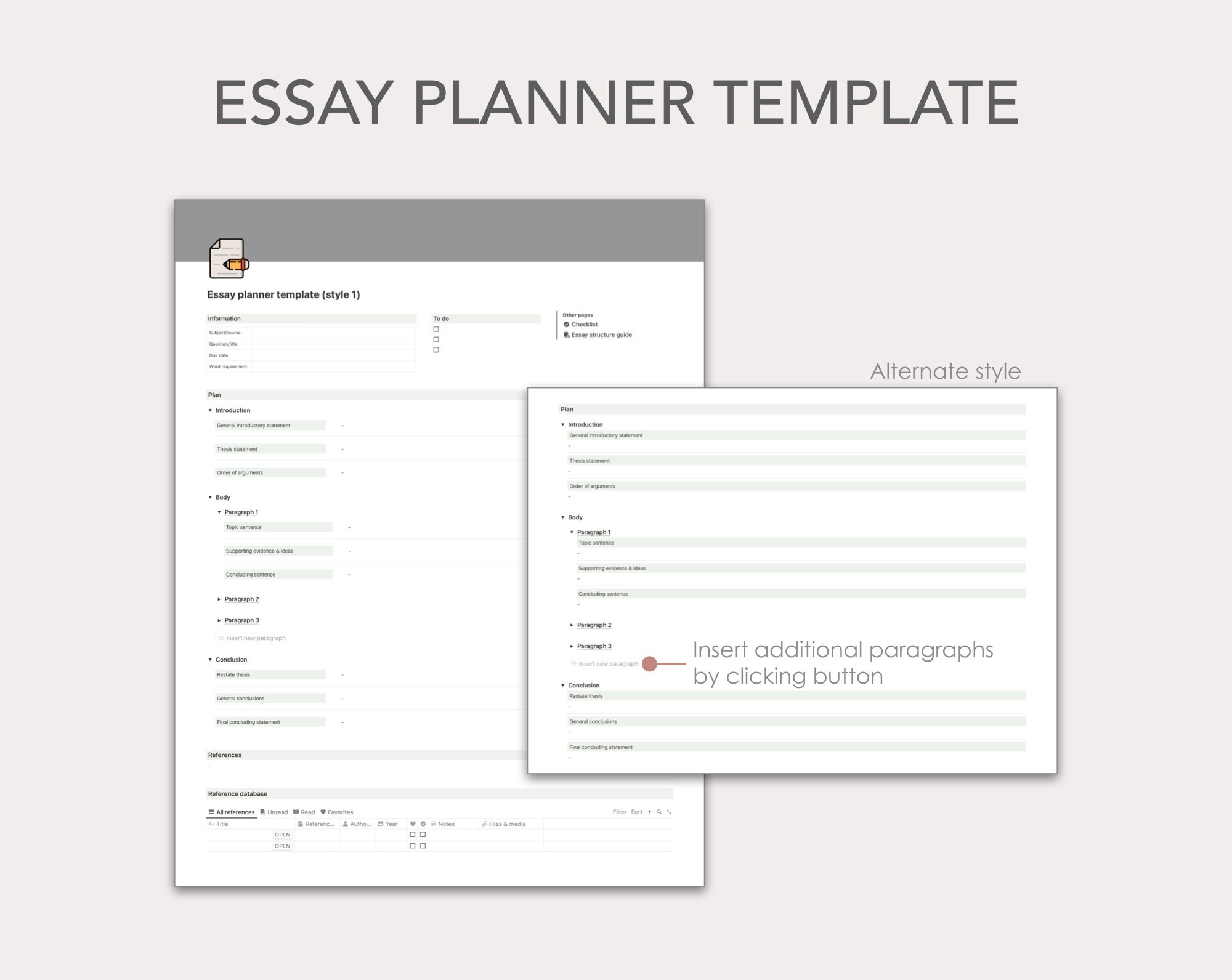 Essay Planner for Notion With Reference Database | Notion Template - Etsy