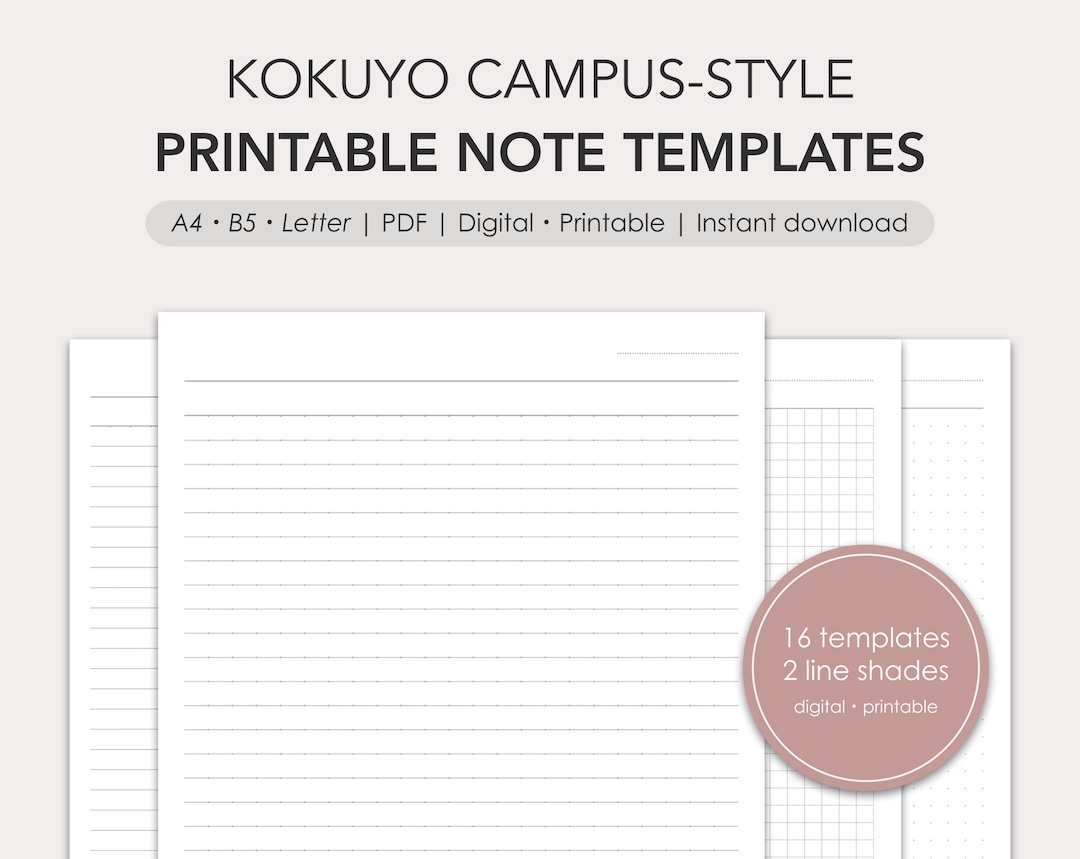 Kokuyo Campus-style Note Paper Templates PDF Digital - Etsy