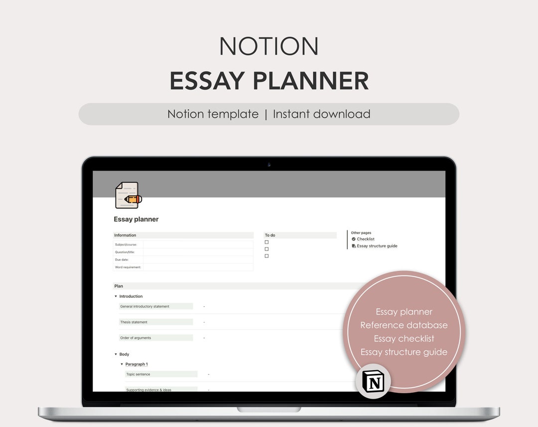 Essay Planner for Notion With Reference Database | Notion Template - Etsy