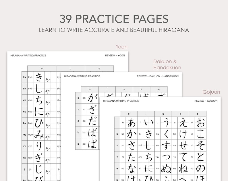 Japanese Hiragana Writing Practice Sheets | PDF | Printable, Digital - Etsy