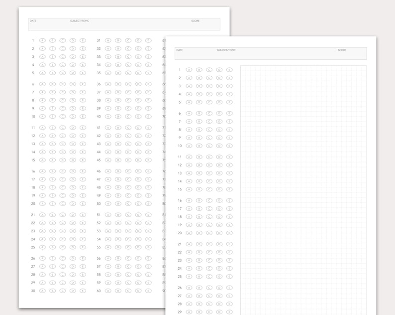 Optical Answer Sheet Study Templates | PDF | Digital, Printable - Etsy