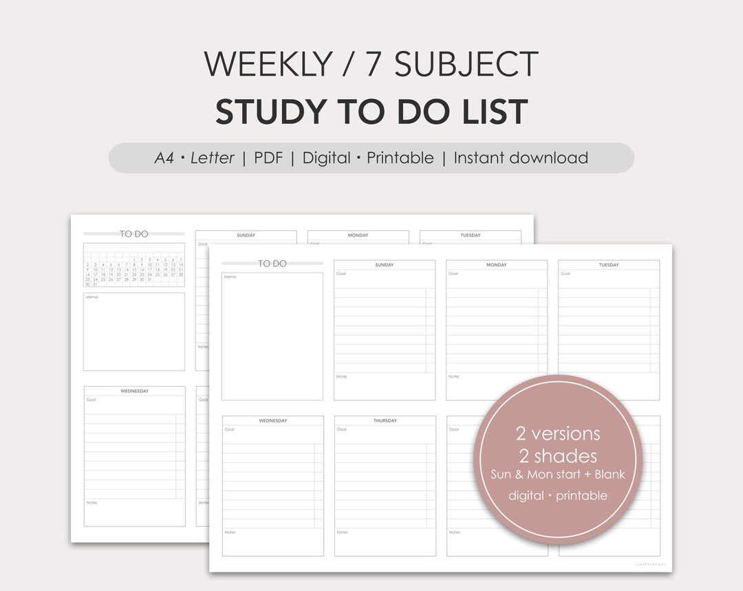 Weekly / 7 Subject Study to Do List | PDF | Digital, Printable - Etsy