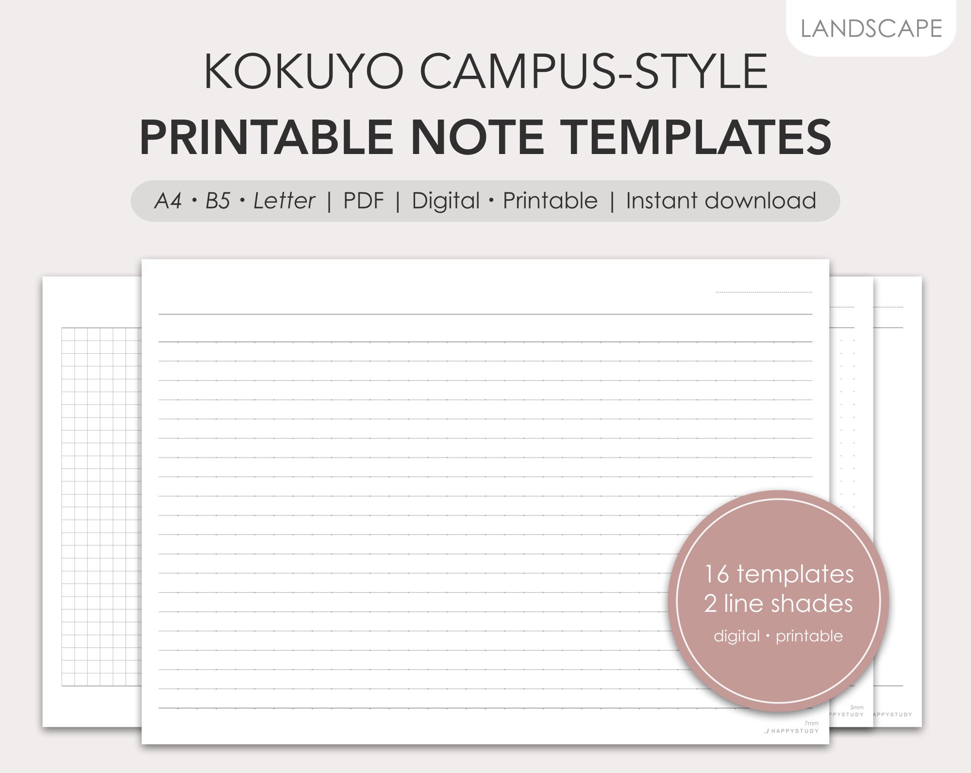 Kokuyo Campus-style Note Paper Templates landscape PDF - Etsy