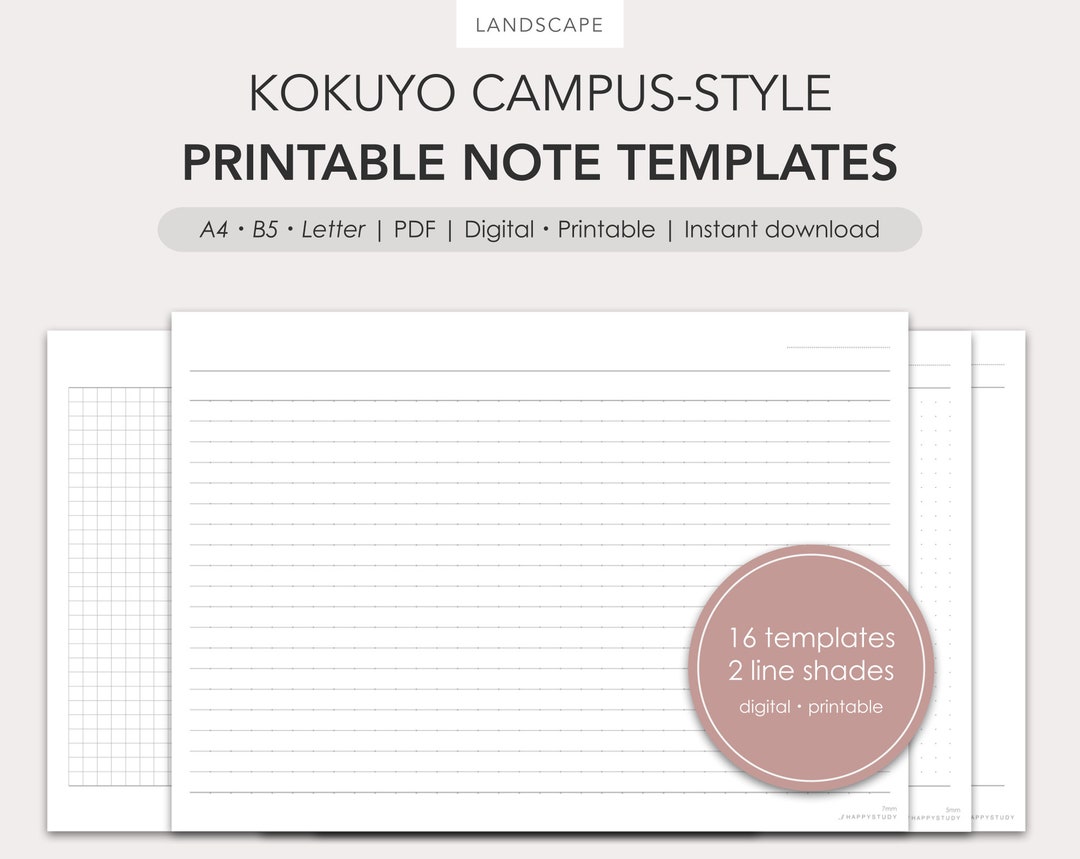 Kokuyo Campus-style Note Paper Templates (landscape) | PDF | Digital ...