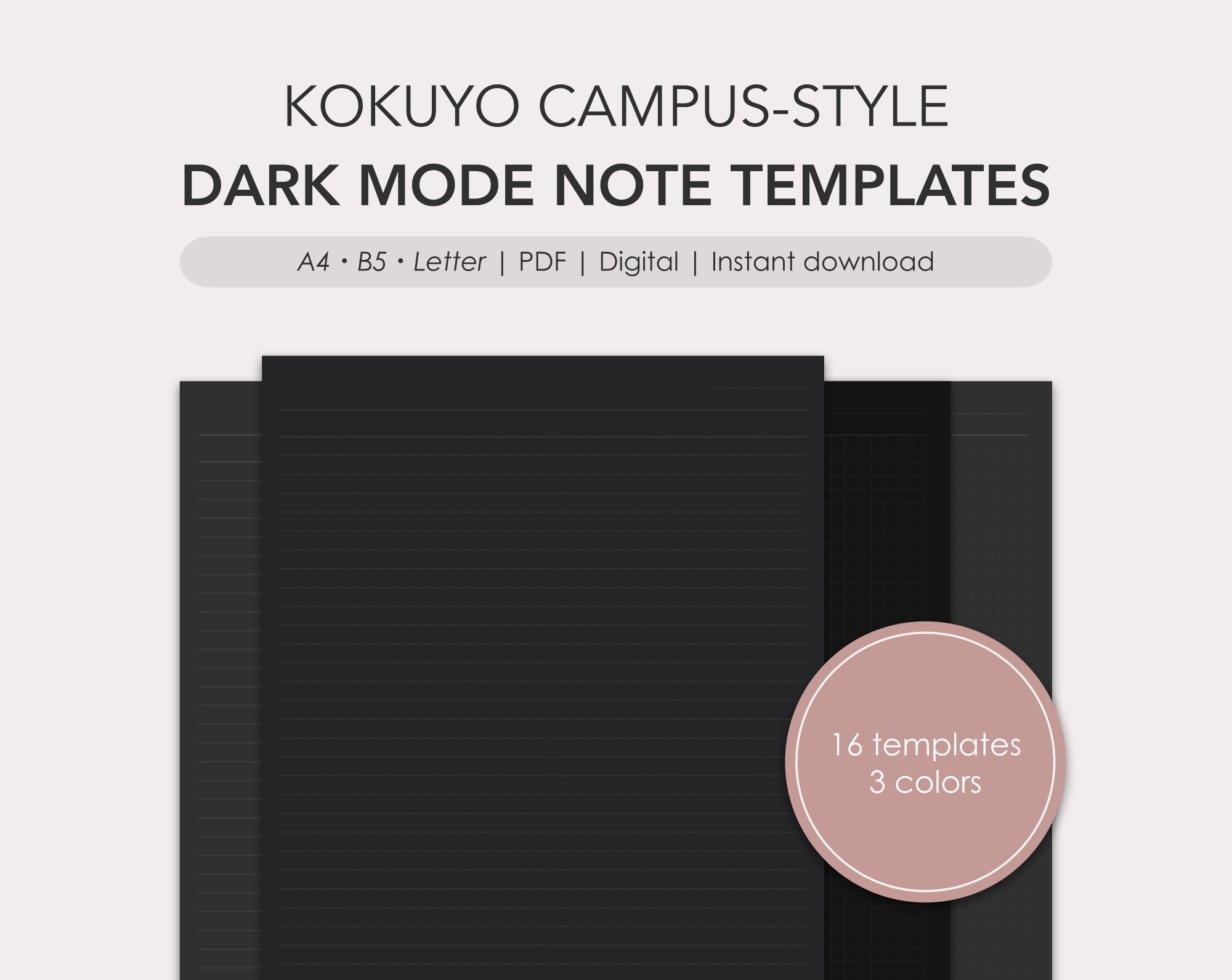 Kokuyo Campus-style Dark Mode Note Paper Templates | PDF | Digital - Etsy