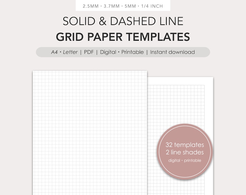 Solid & Dashed Line Grid Paper Templates | PDF | Digital, Printable - Etsy