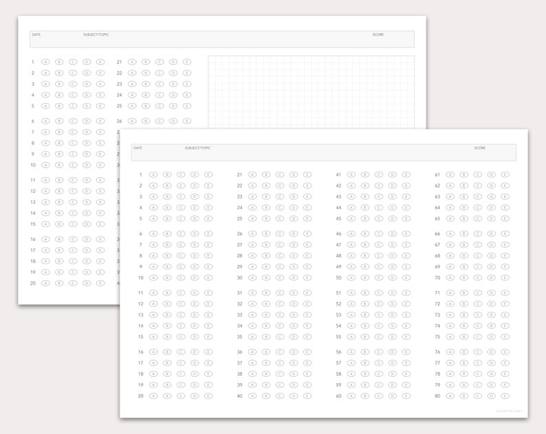 Optical Answer Sheet Study Templates | PDF | Digital, Printable - Etsy
