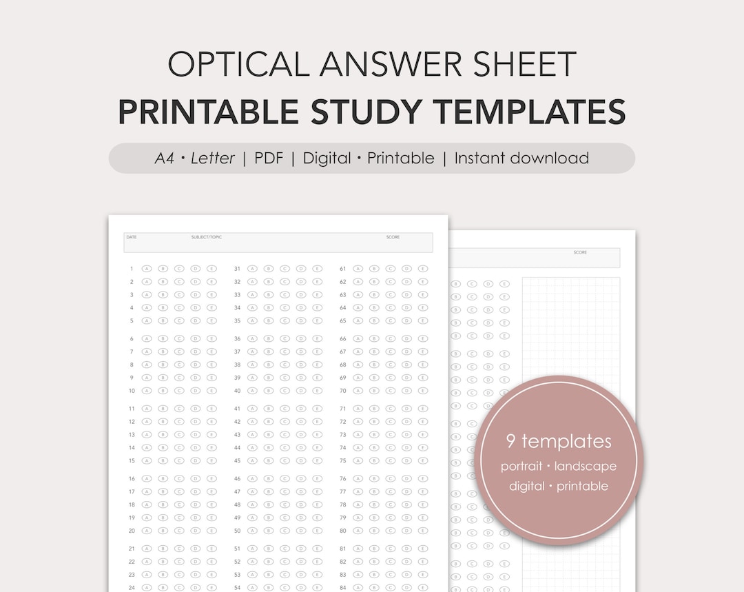 Optical Answer Sheet Study Templates | PDF | Digital, Printable - Etsy