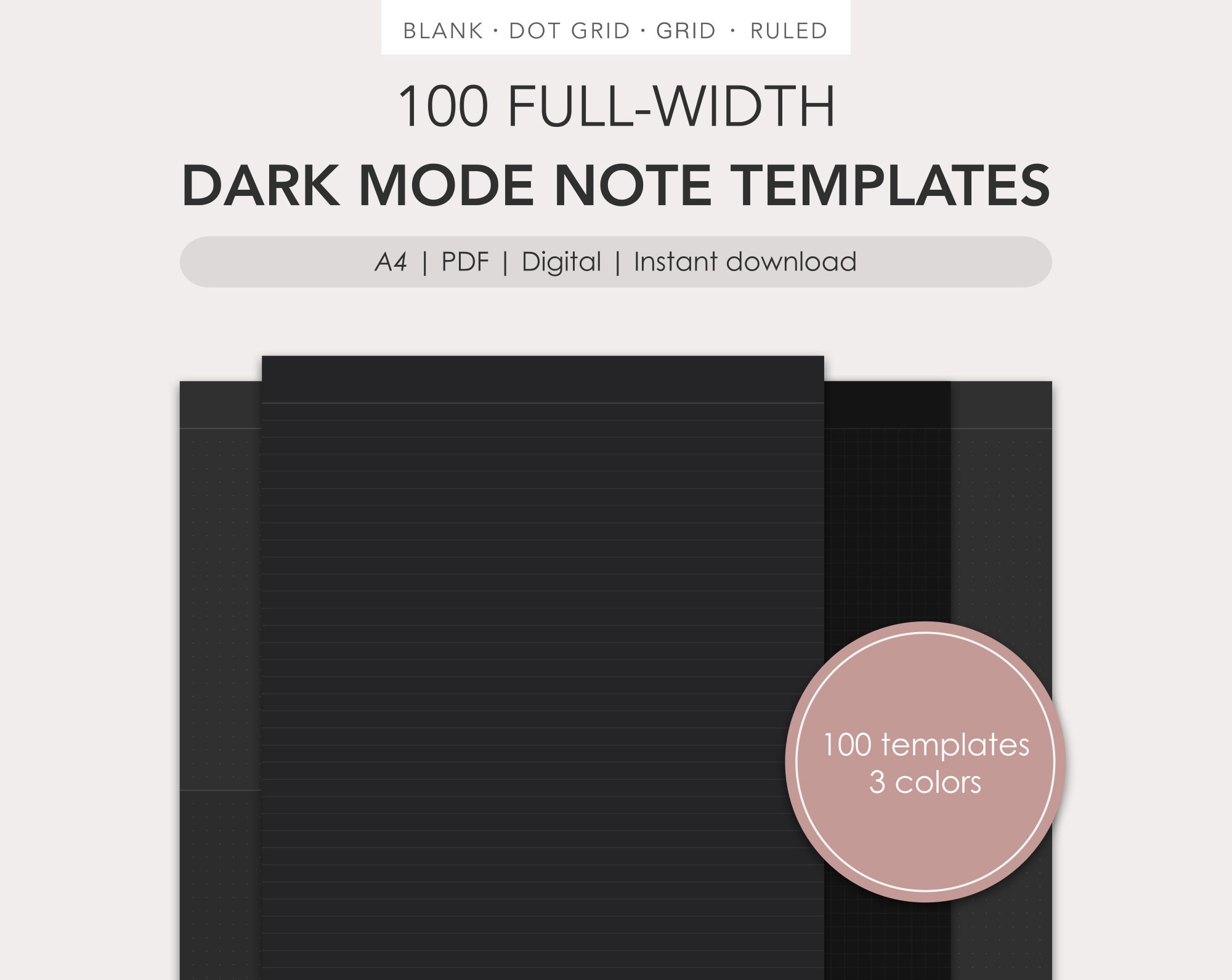 100 Full-width Dark Mode Note Paper Templates | PDF | Digital - Etsy