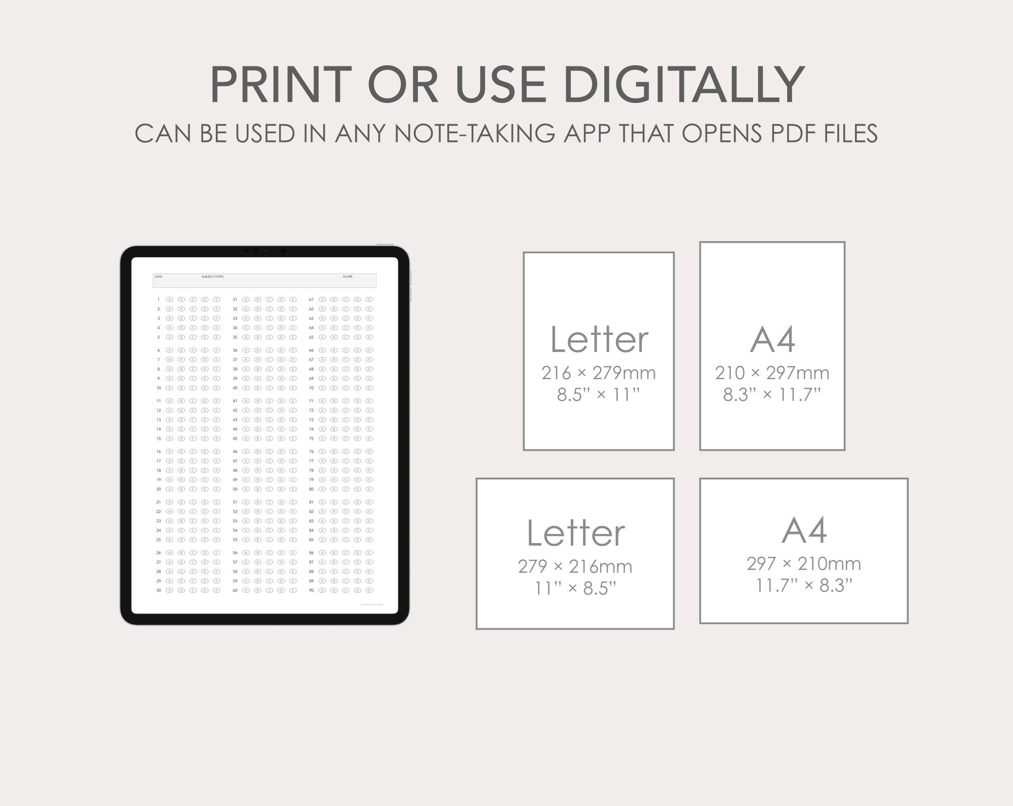Optical Answer Sheet Study Templates | PDF | Digital, Printable - Etsy