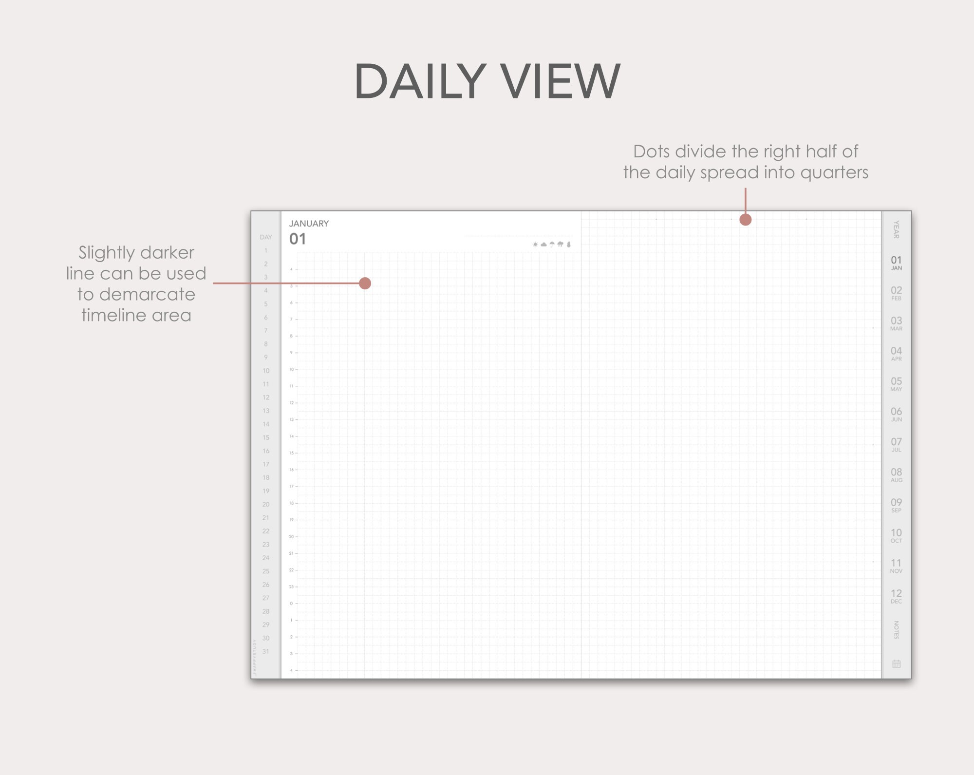 Midori Hibino-style Undated Digital Planner Monthly, Daily Hyperlinked ...