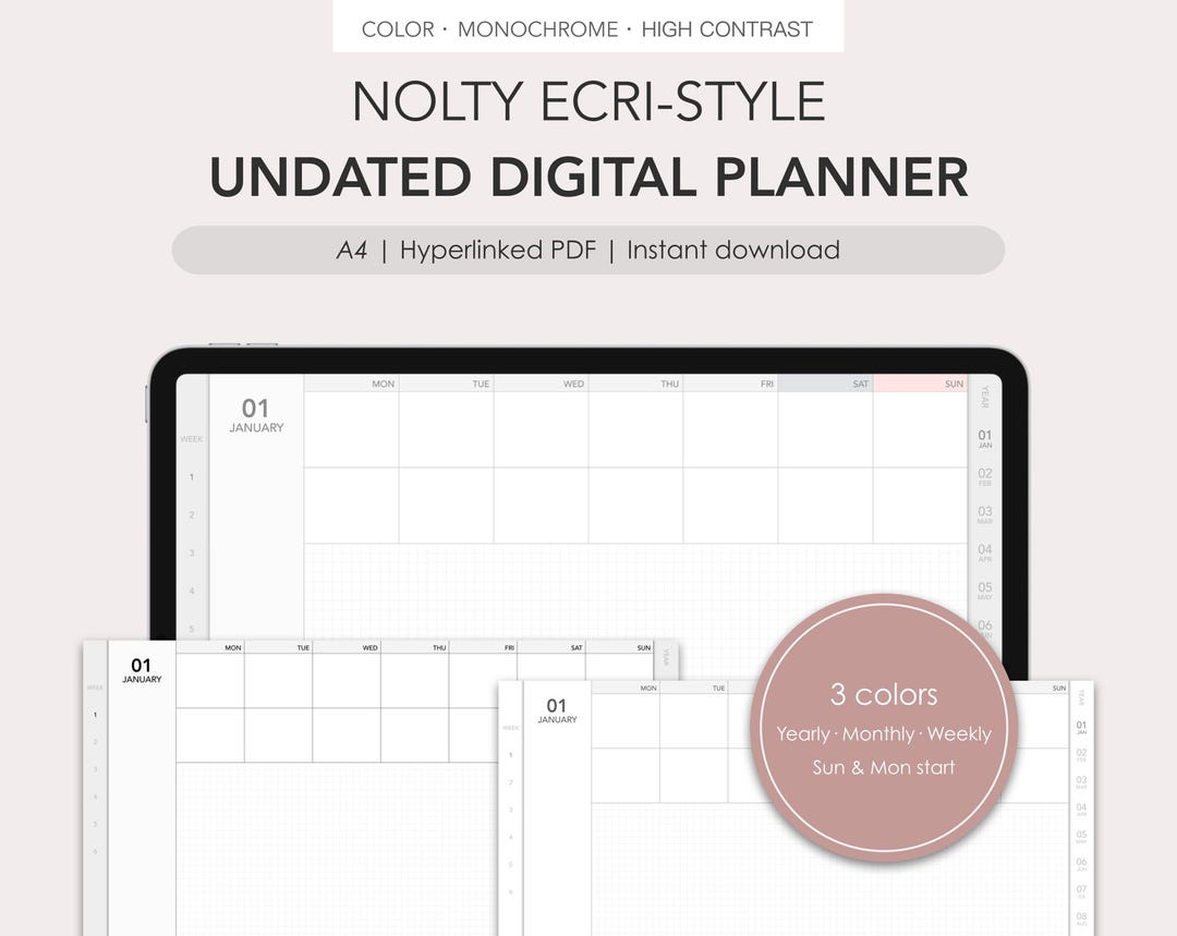 Nolty Ecri-style Undated Digital Planner | Monthly, Weekly ...