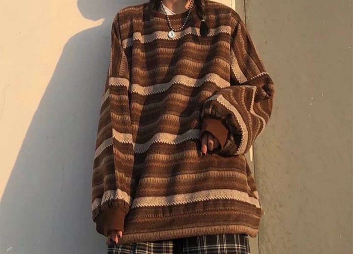 Vintage Knitted Sweater Retro Pullover Women Vintage Striped - Etsy