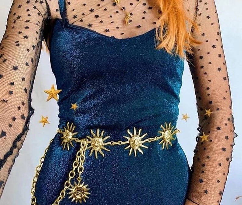 Gothic Punk Moon Metal Chain Belts Women Gothic Moon and Sun | Etsy