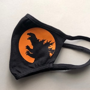 Godzilla Face Mask | Reusable Black Gray Cotton | Adult Gift for Friend ...