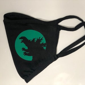 Godzilla Face Mask | Reusable Black Gray Cotton | Adult Gift for Friend ...
