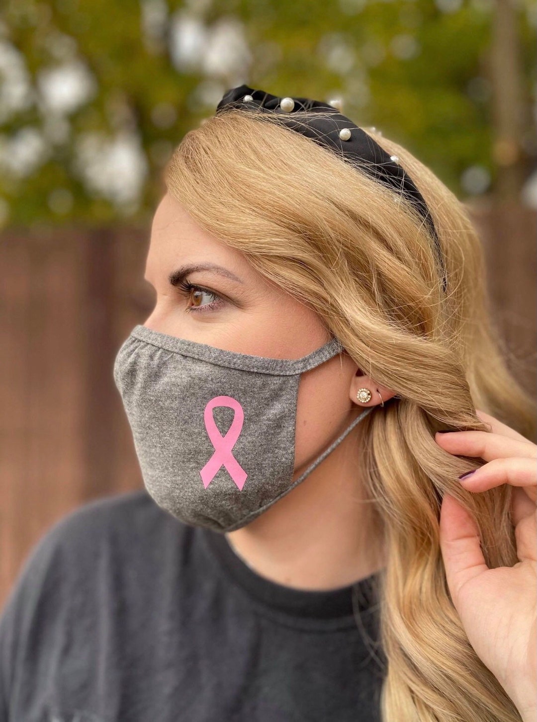 Breast Cancer Ribbon Face Mask Survivor Warrior Pink Black Gray Cotton ...