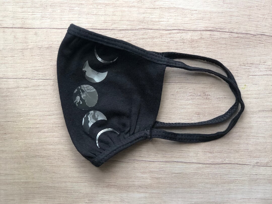 Moon Phases Pattern Mask | Metallic Black Silver | Reusable Washable ...