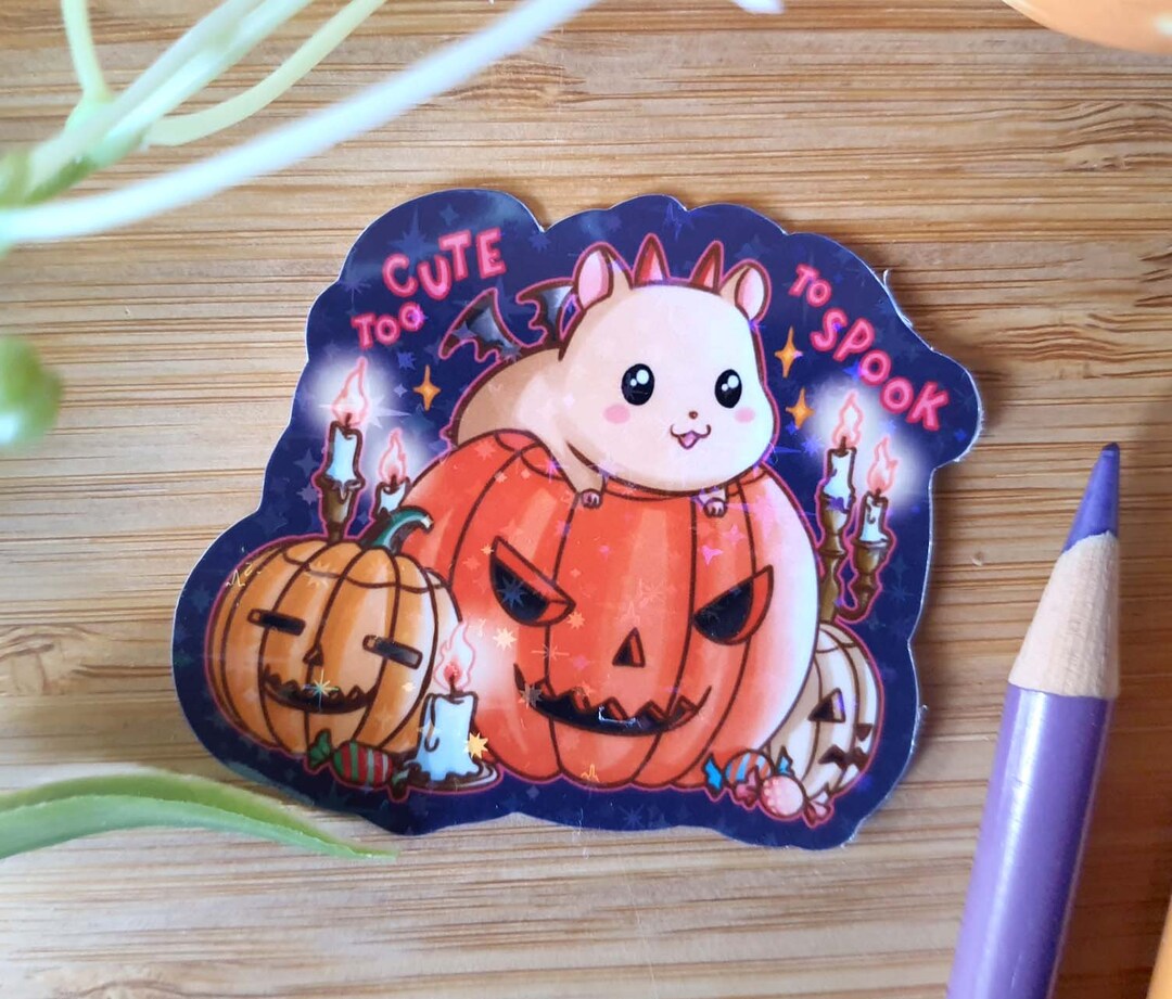 Vinyl Holographic Sticker: Kawaii Halloween Hamster Sticker "too Cute ...