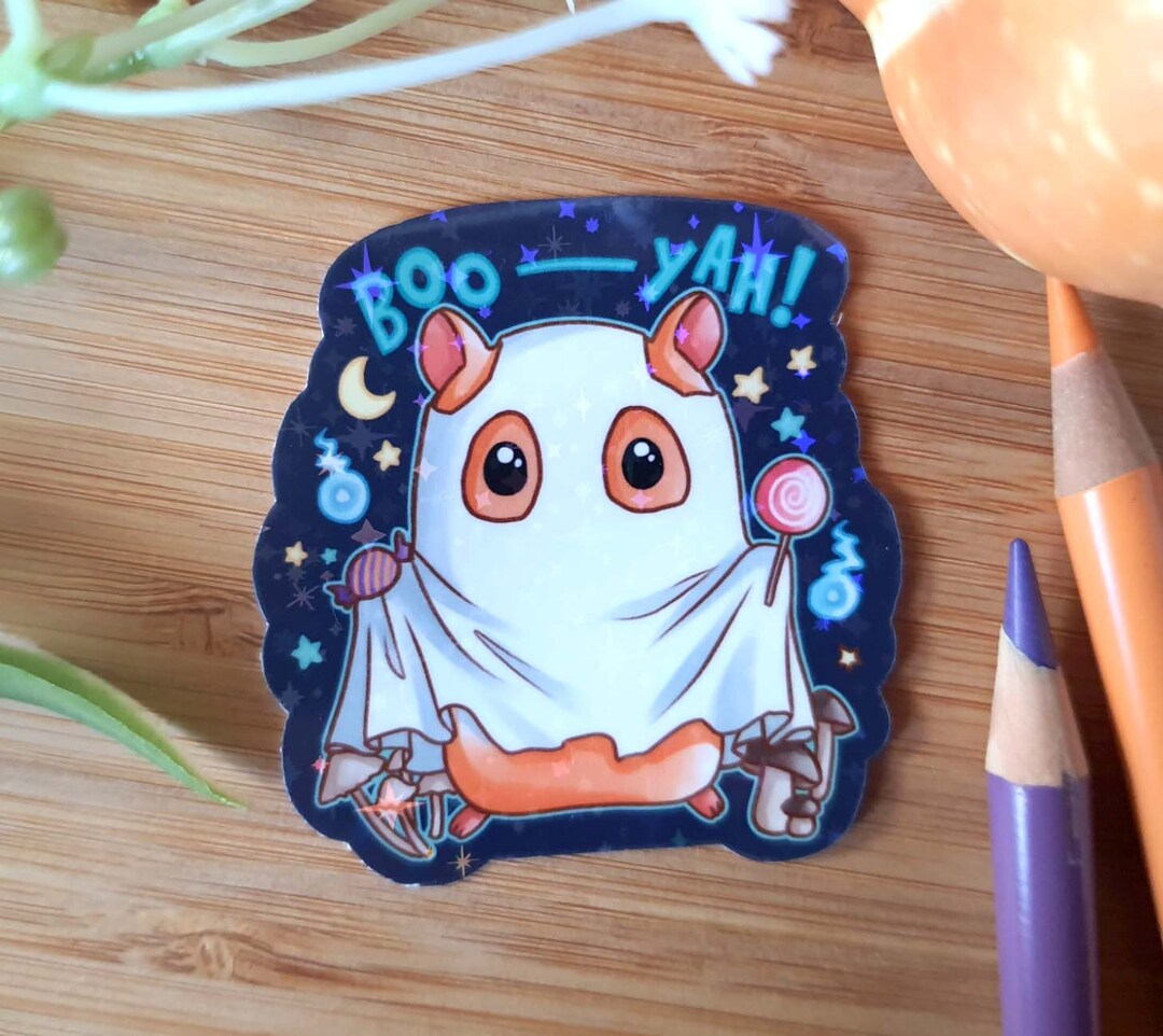Vinyl Holographic Sticker: Kawaii Halloween Hamster Sticker boo-yah - Etsy