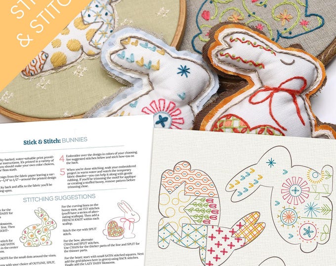 Stick and Stitch Bunnies Embroidery Pattern, Spring, Easter Rabbit ...