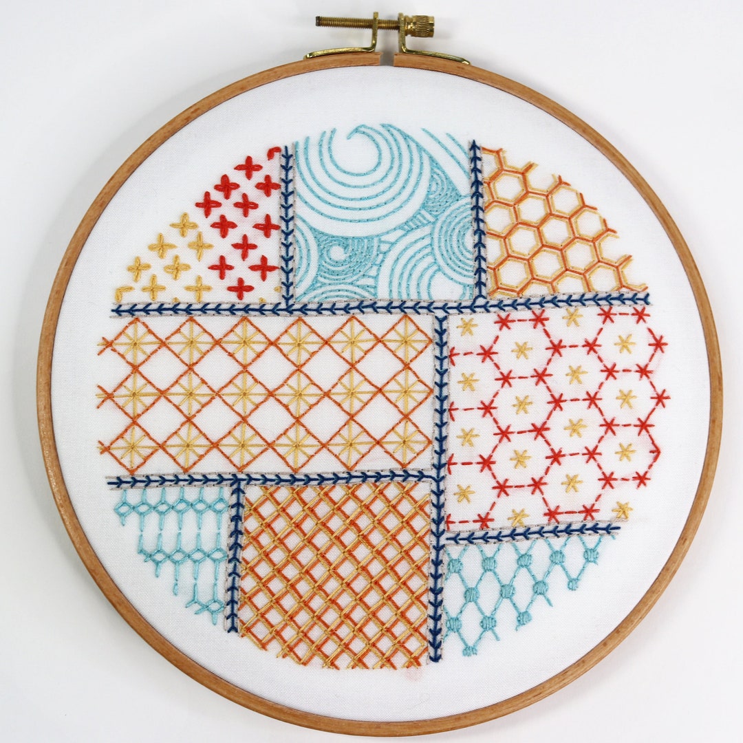 Embroidery Pattern, Patchwork Quilt, Pre Printed Fabric Panel, Stitched ...