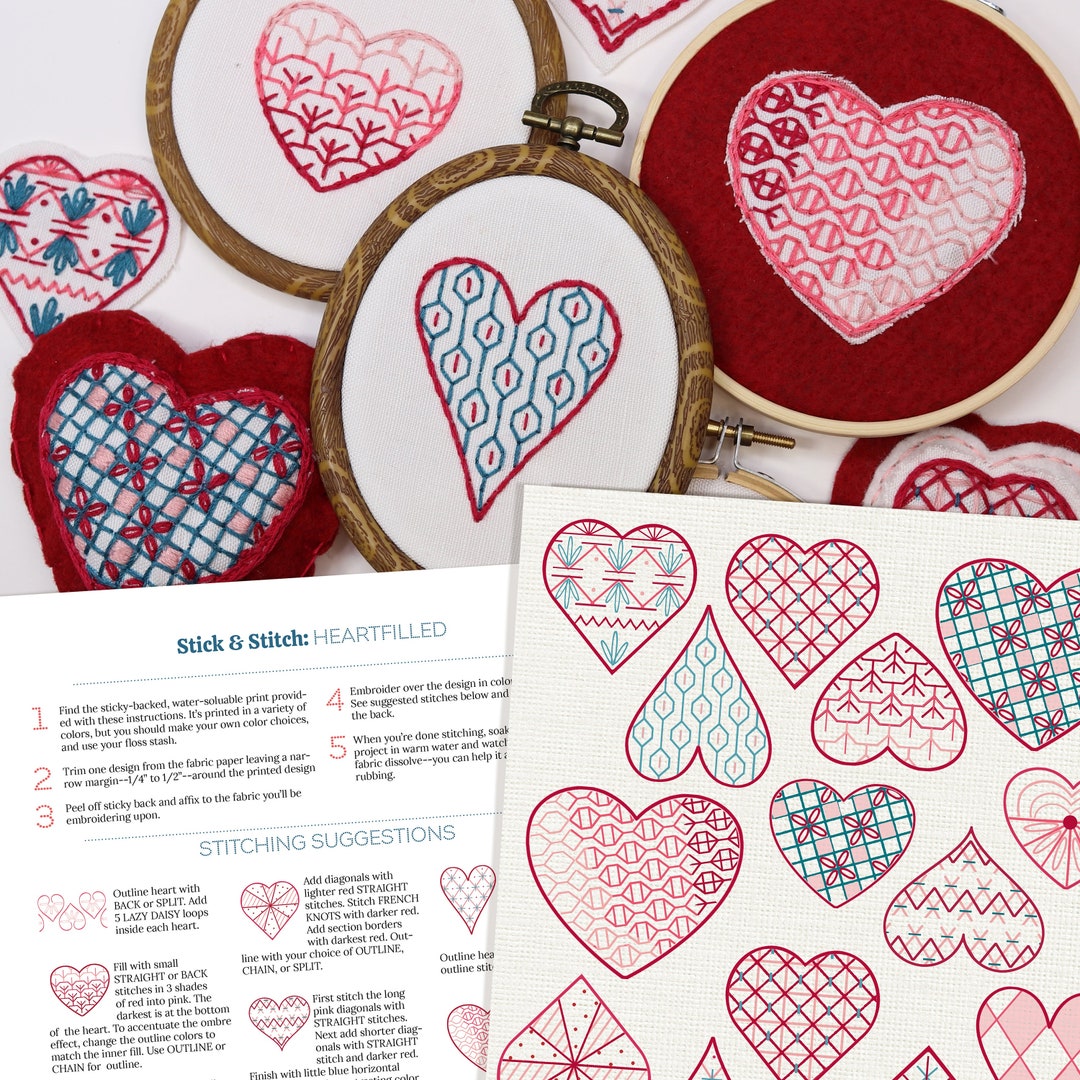 Stick and Stitch Embroidery Pattern, Hearts, Valentine, Love, Stitched ...