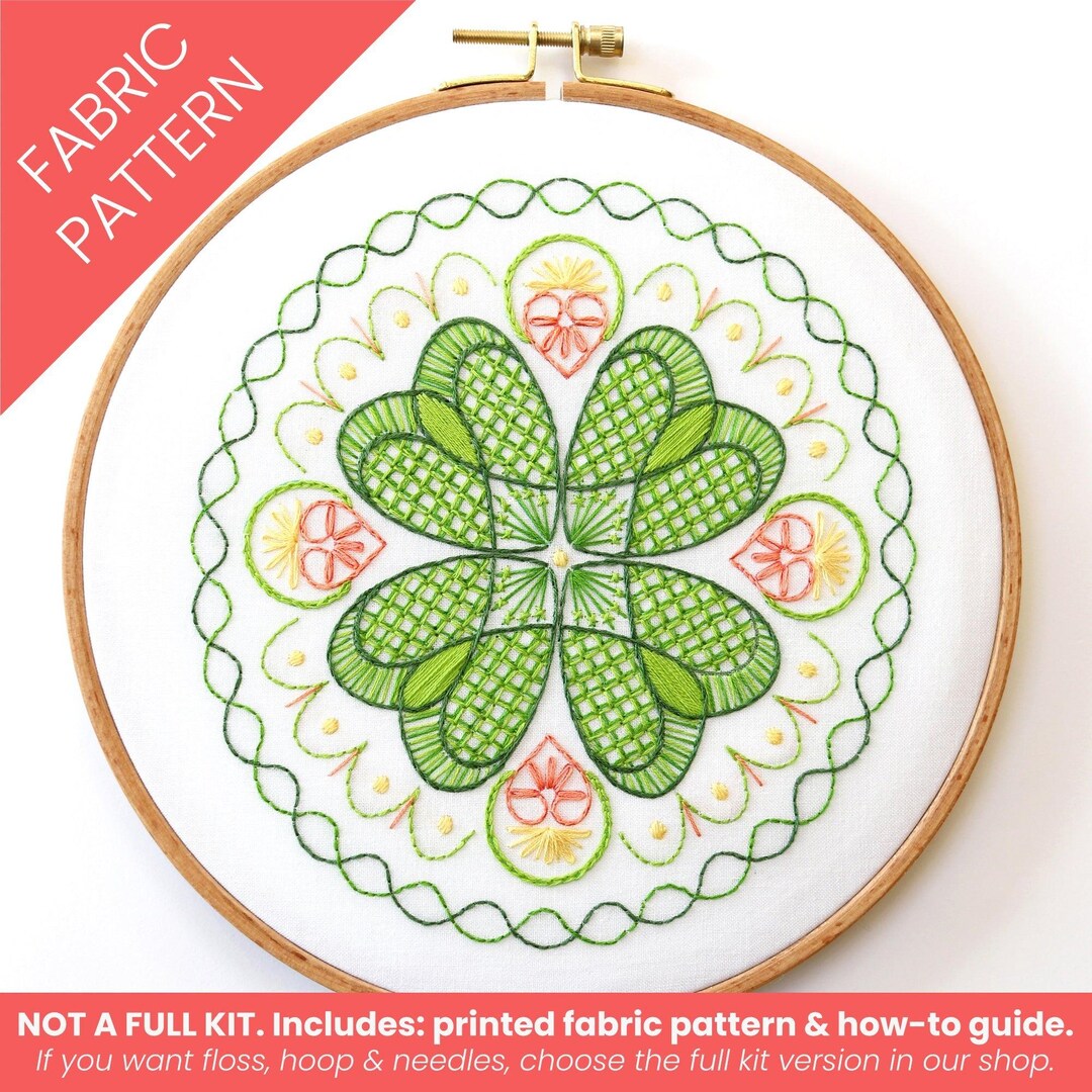 Embroidery Pattern, Lucky Irish Clover, Pre Printed Fabric Panel ...