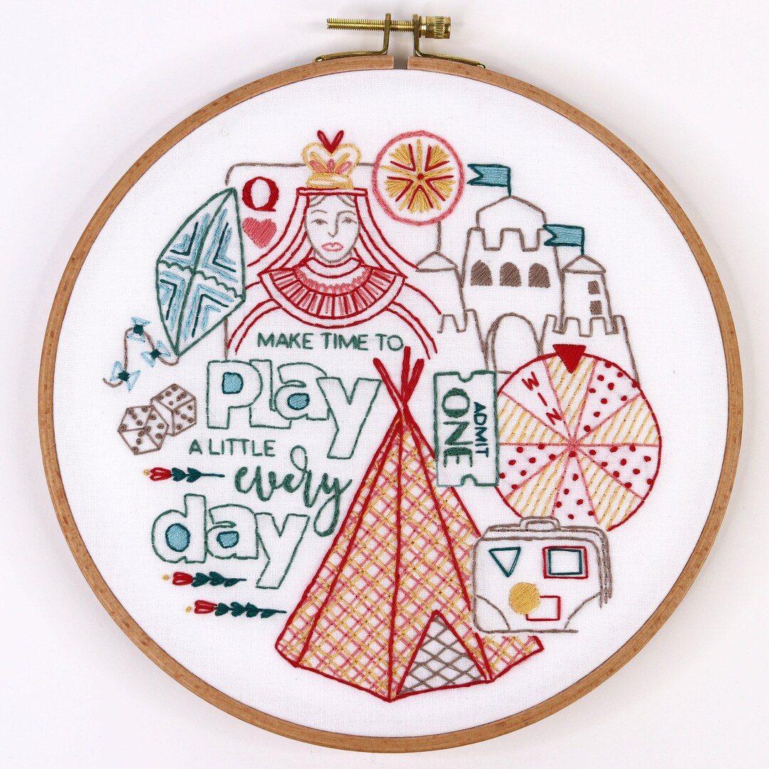 Embroidery Pattern, Vacation Play, Pre Printed Fabric Panel by Stitched ...