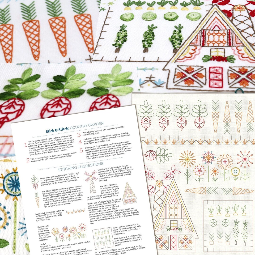 Stick & Stitch Embroidery Pattern, Folk Art Garden, Farm, Stitched ...
