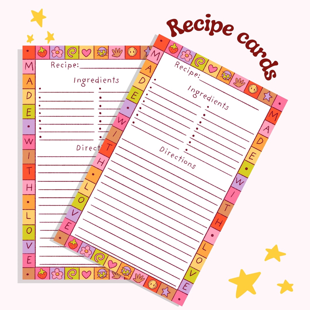 Printable Recipe Cards - Made With Love - Large and Standard Size - Etsy