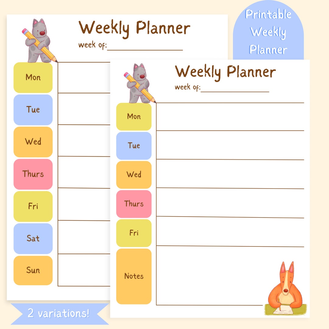 Adorable Dog Weekly Planner Simple Digital Download Printable PDF - Etsy