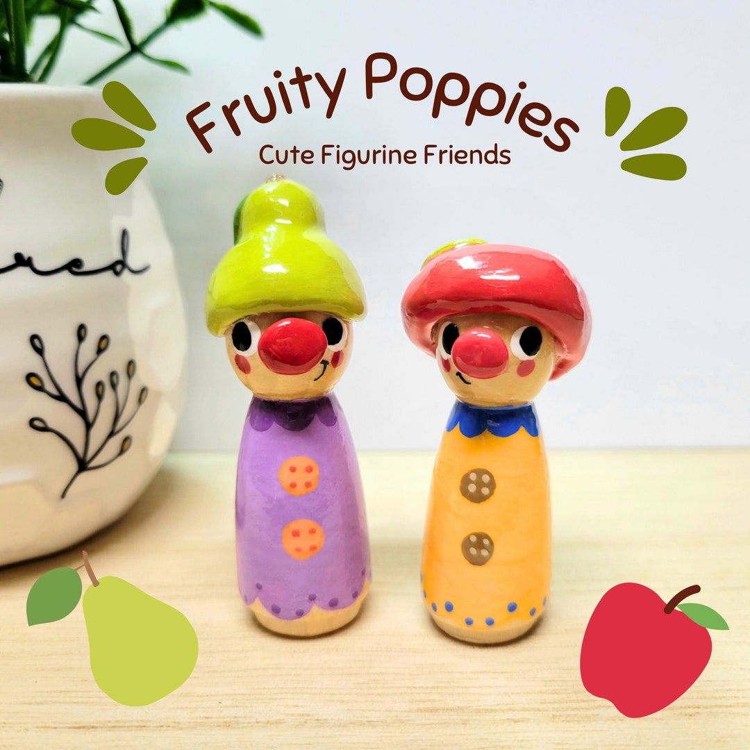 Fruity Poppies Cute Figurine Friends Wooden and Clay Peg Dolls for ...