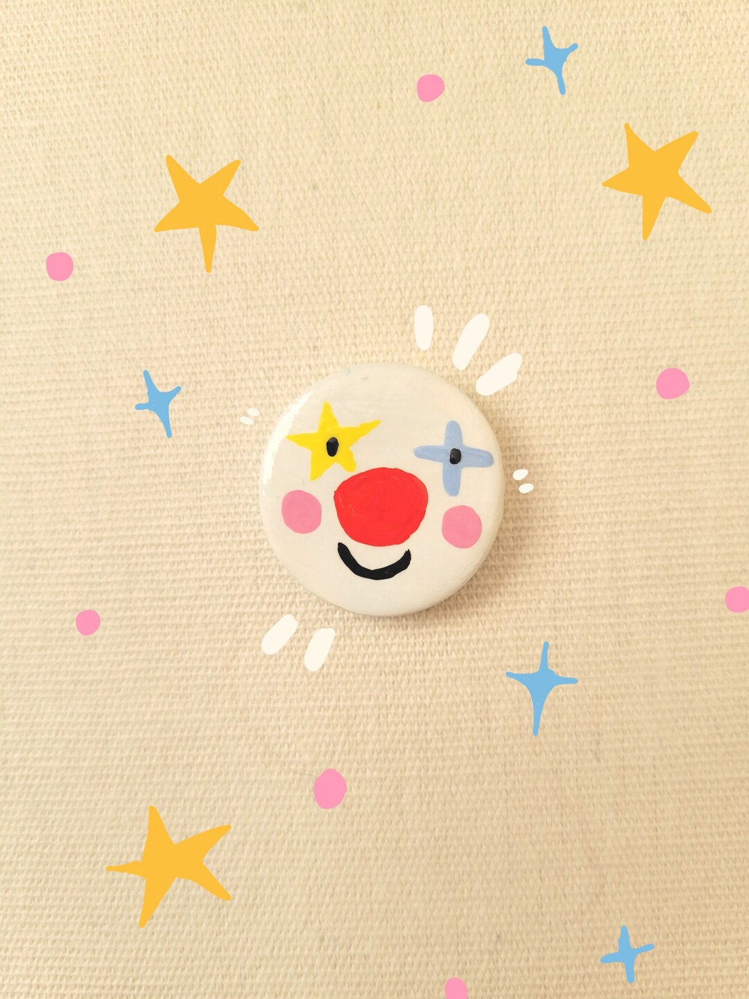Happy Clown Pin handmade Clay Pin - Etsy