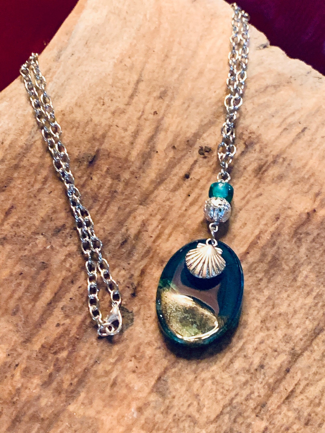 Blue Ocean Shell Pendant - Etsy