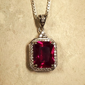 Ruby Red Rectangle Necklace, See Video! 10x12mm OR 8x10mm Simulated ...