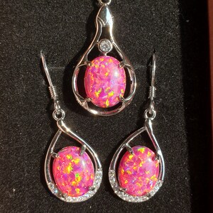 Scarlet Magenta Opal Necklace/earring Set, See Video! 8x10mm Lab Created Opals, 925 Sterling ...