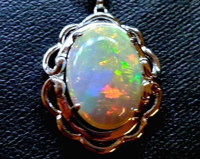 Large Natural Fire Opal Necklace, Must See Amazing Fire on Video ...