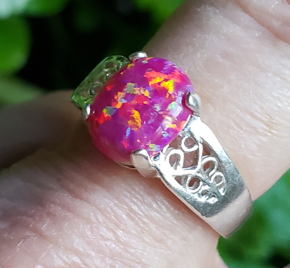 Scarlet Magenta Opal Ring, Great Color Purple-red, See Video! 8x10mm ...