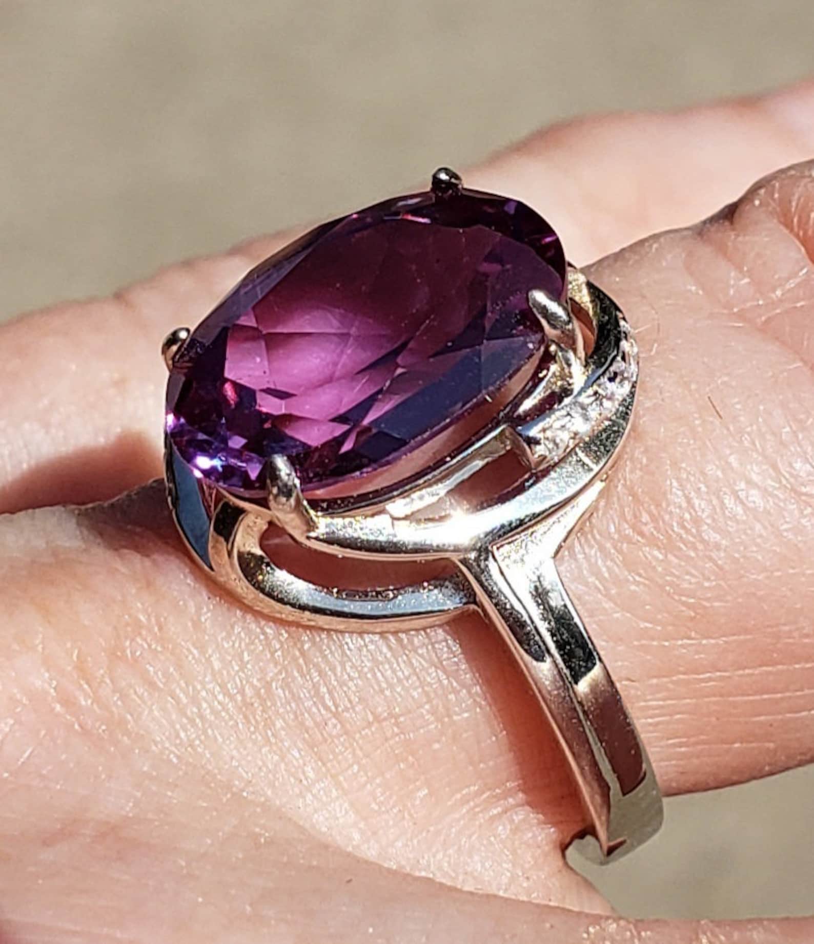 Big Alexandrite Ring, Beautiful 10x14mm Premium Synthetic Gem, 925 ...