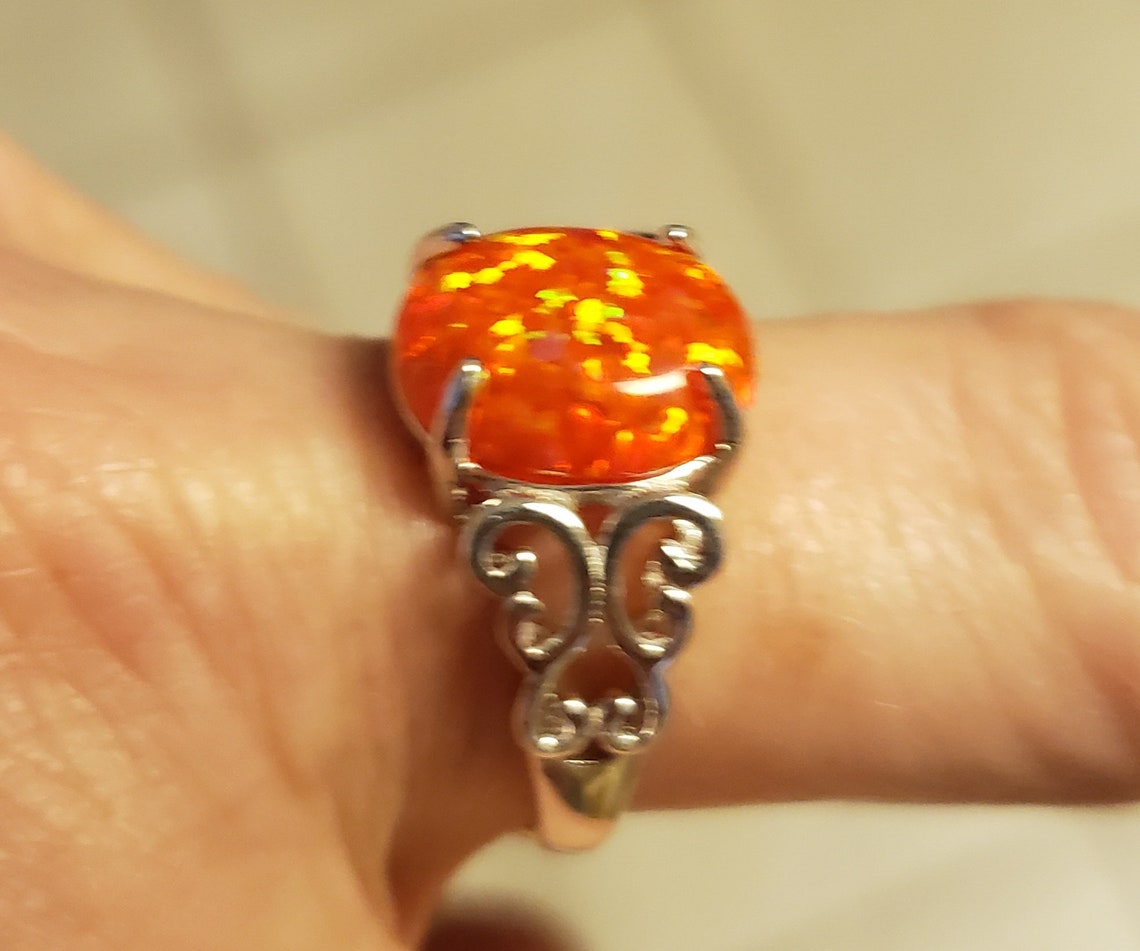 Orange Fire Opal Ring See Video. Big Firey Lab Opal 10x12mm | Etsy