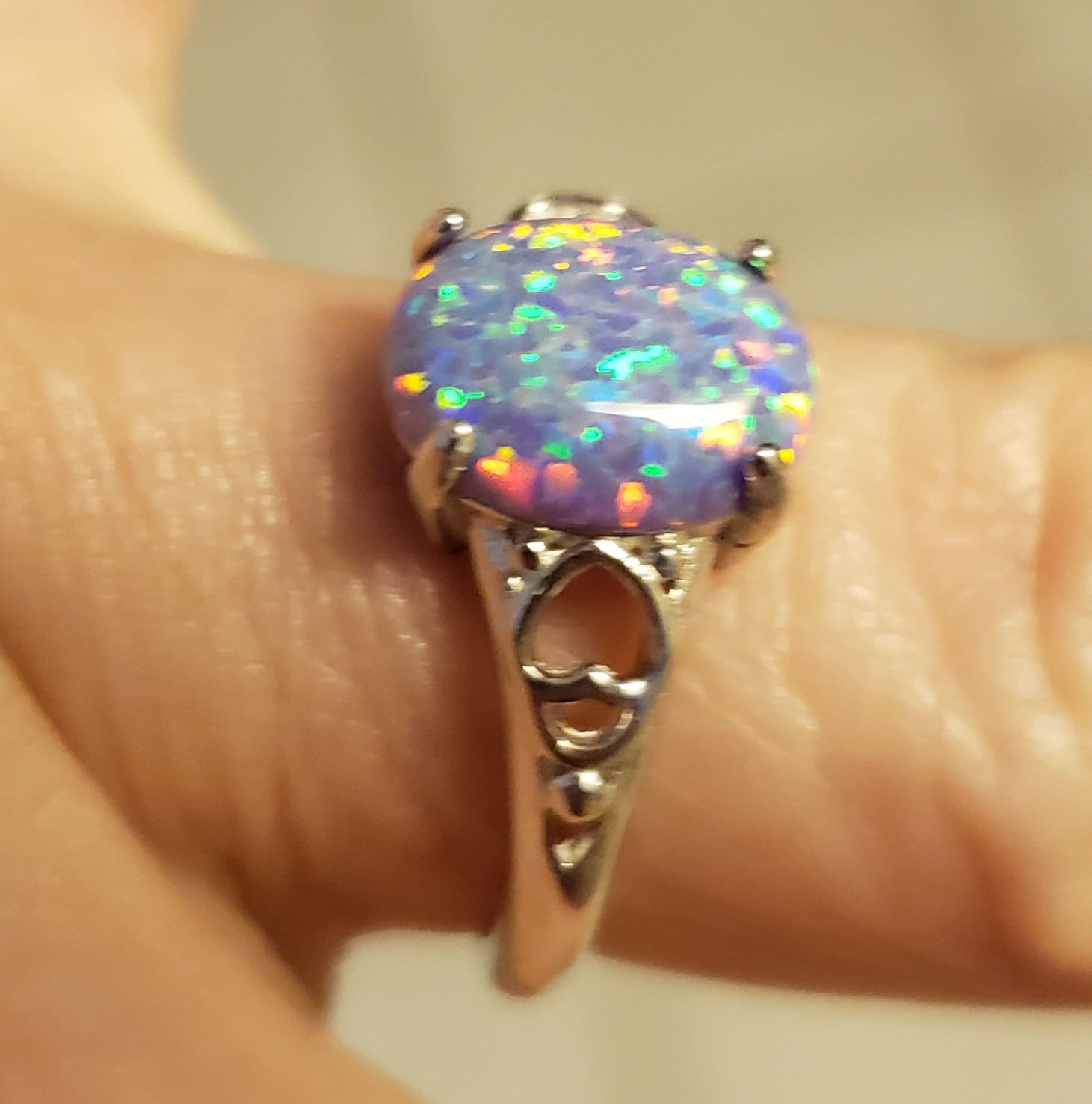 Lavender Fire Opal Ring Pretty Multicolored Flash Lab Fire | Etsy